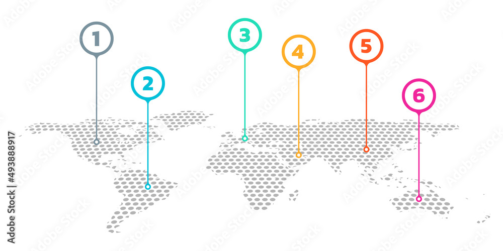 World map infographic with pointer marks, pin or point signs. Business ...