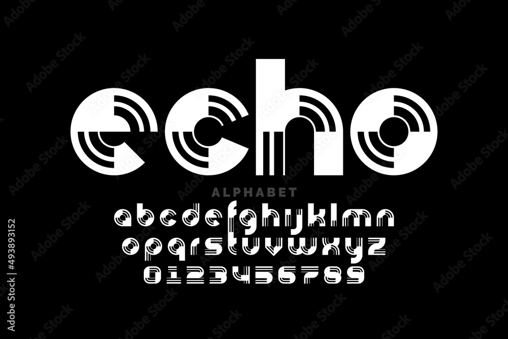 Echo style modern font design, lowercase alphabet letters and numbers ...