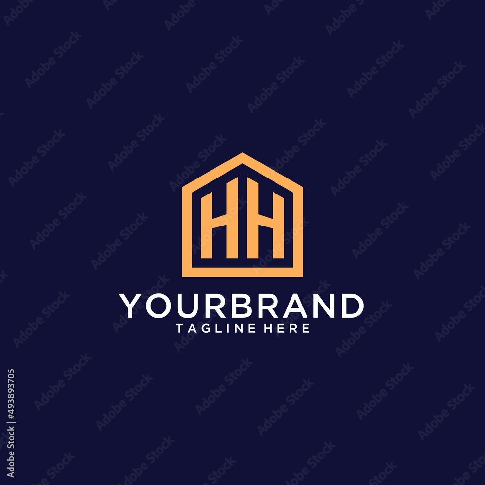 Initial HH logo with abstract home shape, modern minimalist realty logo ...