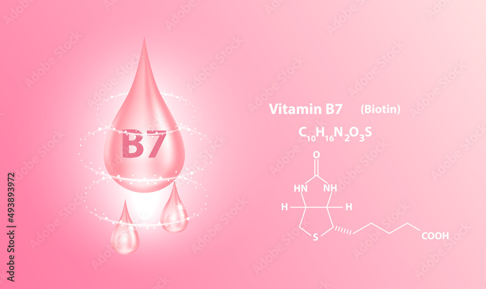Structure vitamin B7 drop water collagen pink. 3D Realistic Vector ...