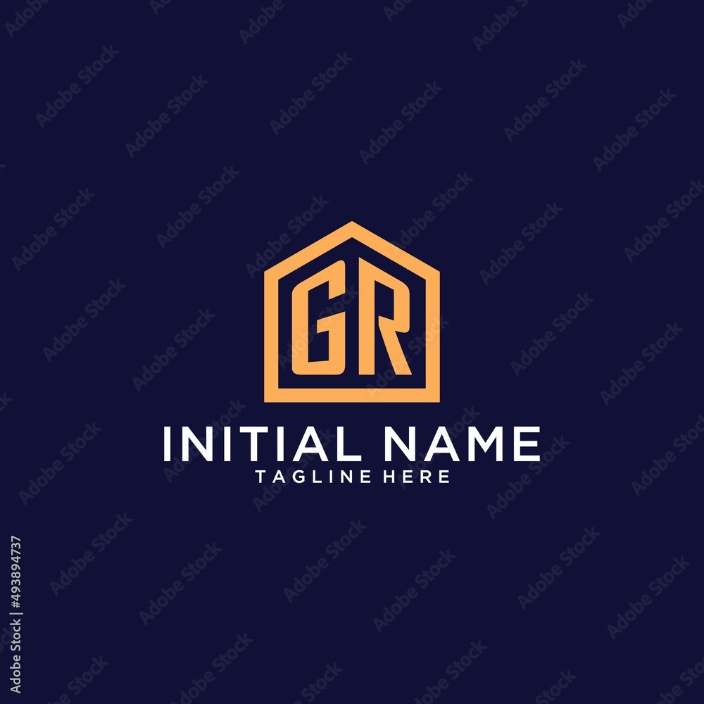 Initial GR logo with abstract home shape, modern minimalist realty logo ...