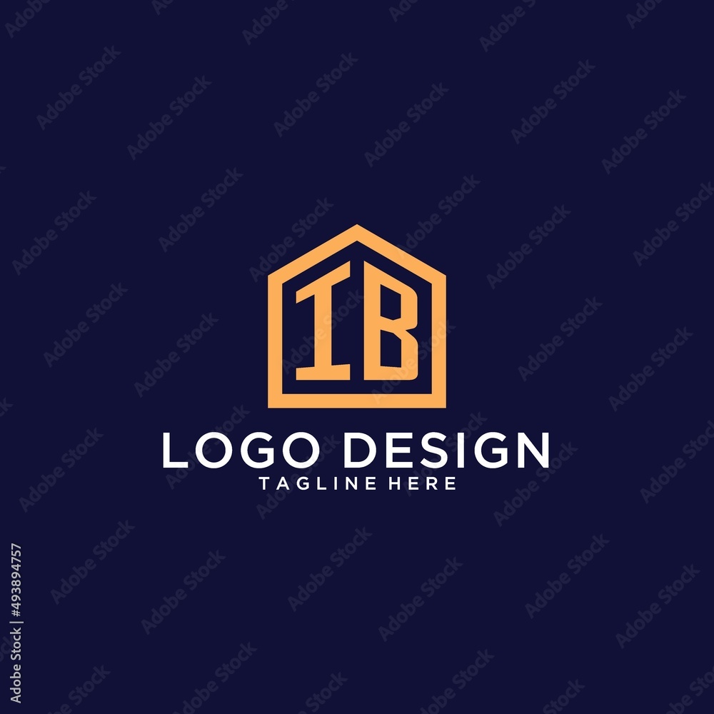 Initial IB logo with abstract home shape, modern minimalist realty logo ...
