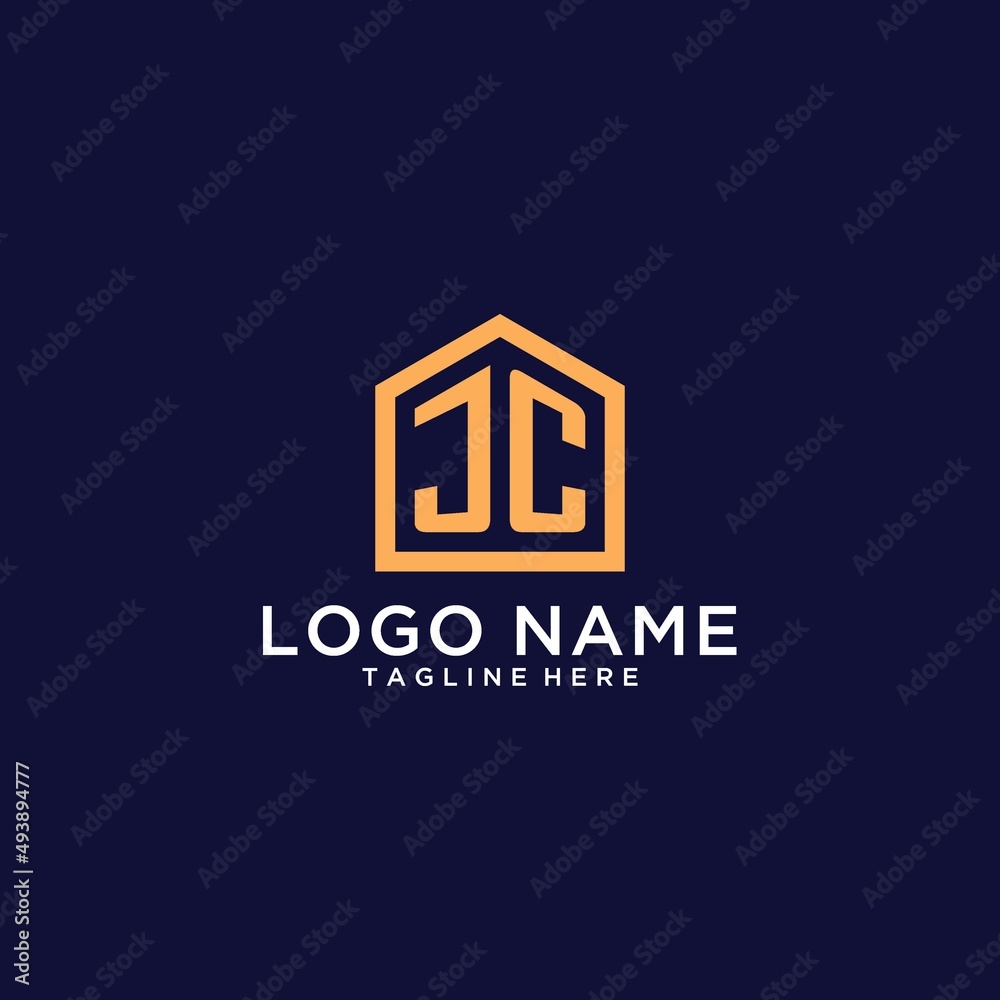 Initial JC logo with abstract home shape, modern minimalist realty logo design ideas Stock ...