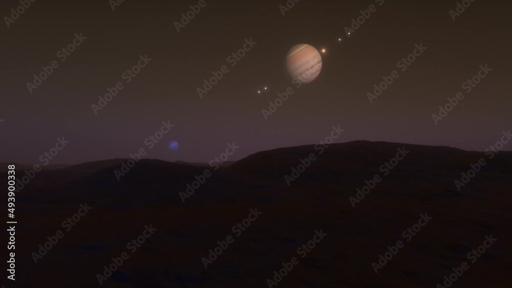 Space animation featuring a Mars-like planet with a gas giant and its ...