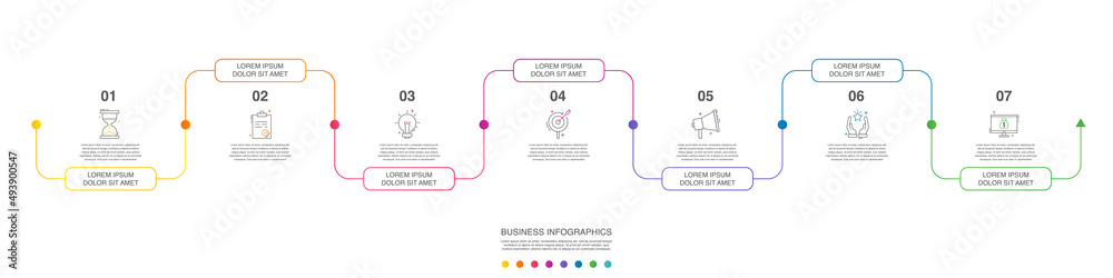 Vector line infographics with 7 options. Business timeline template ...