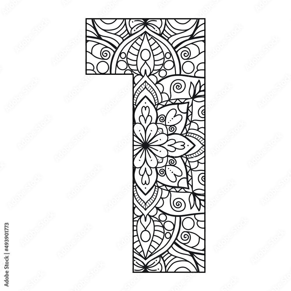 Mandala Number coloring page for kids Stock Vector | Adobe Stock
