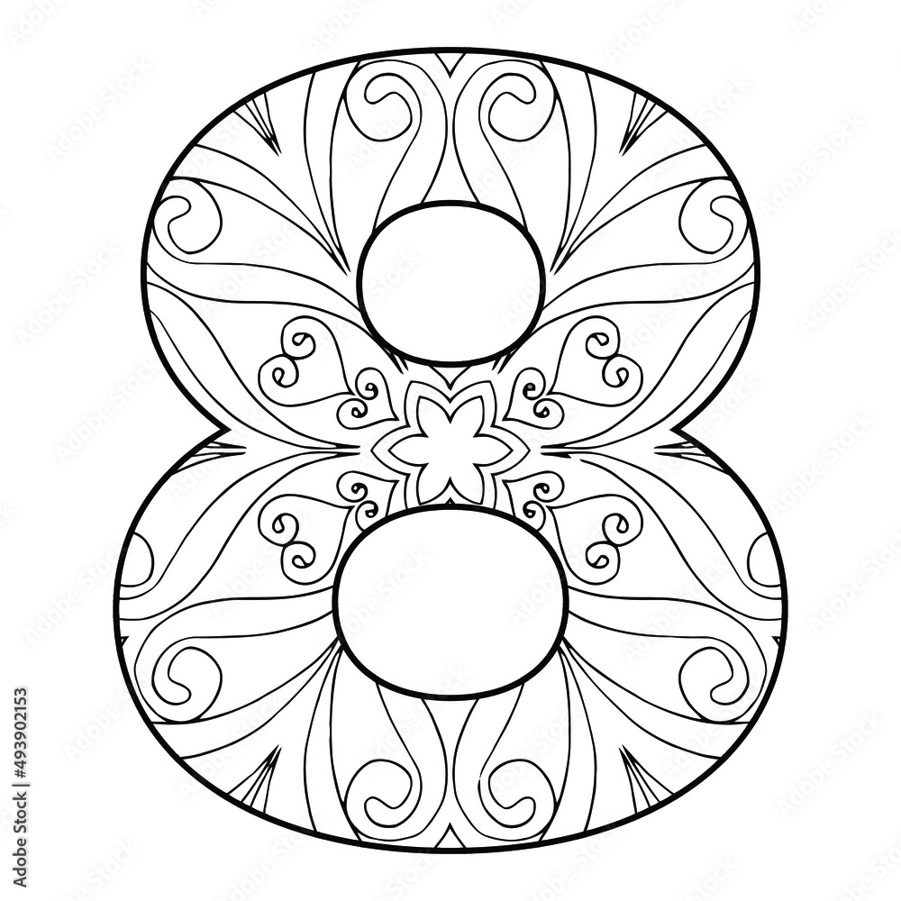 Mandala Number coloring page for kids Stock Vector | Adobe Stock
