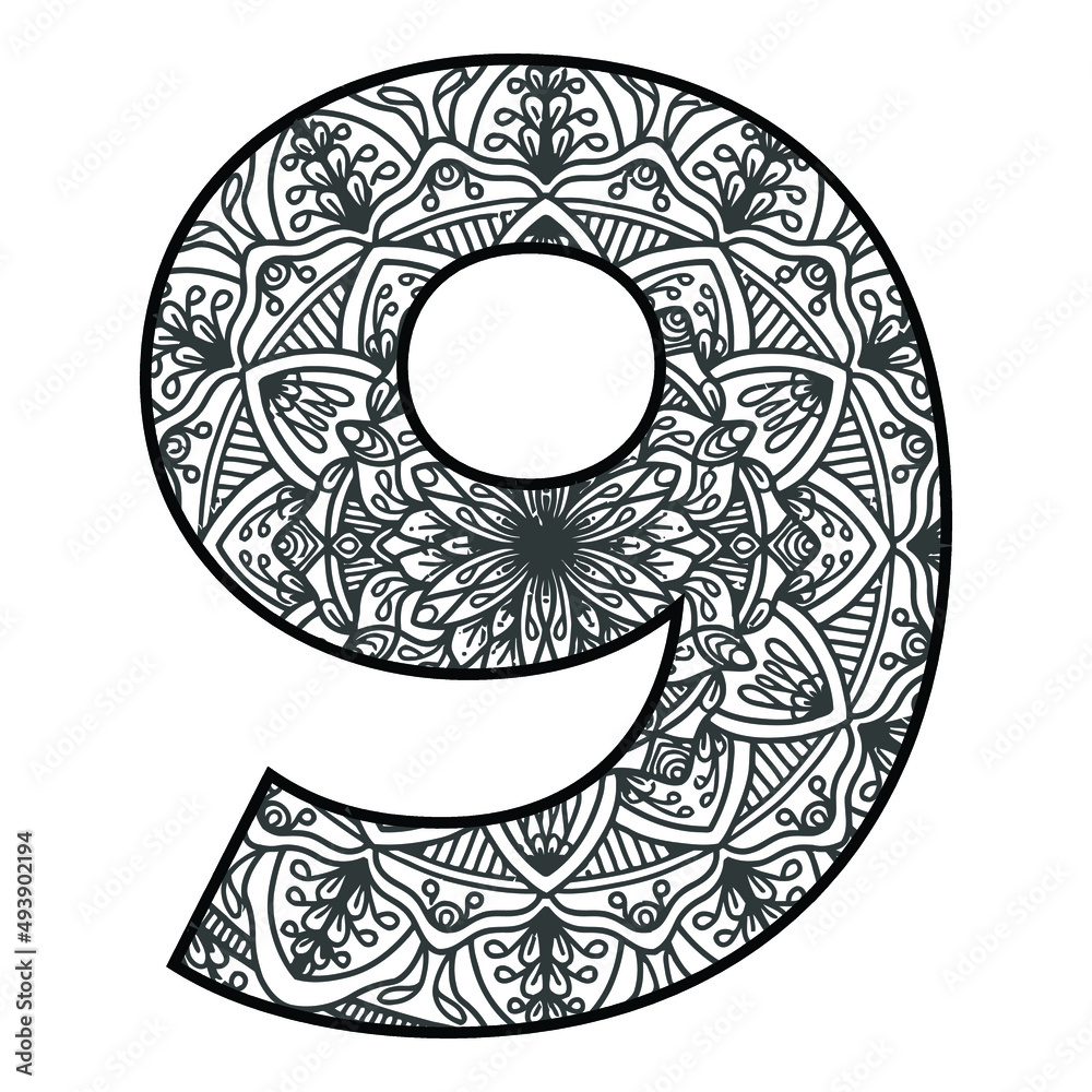 Mandala Number coloring page for kids Stock Vector | Adobe Stock