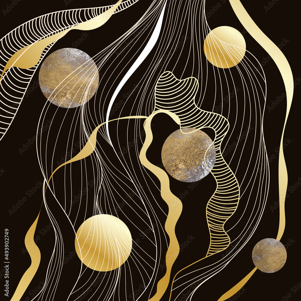 Elegant abstract line art on dark background. Luxury hand drawn with ...