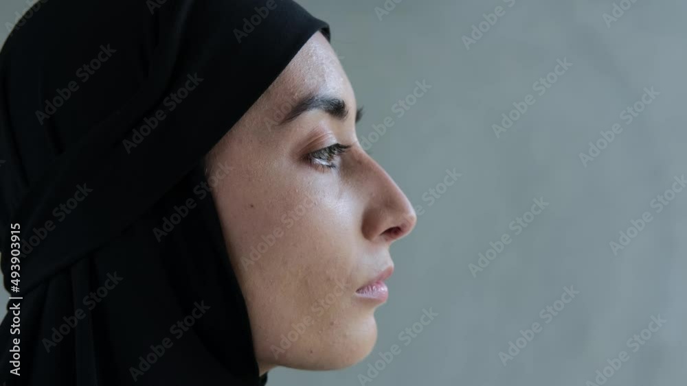 Profile of an Arab woman with beautiful features. Portrait of a Muslim ...