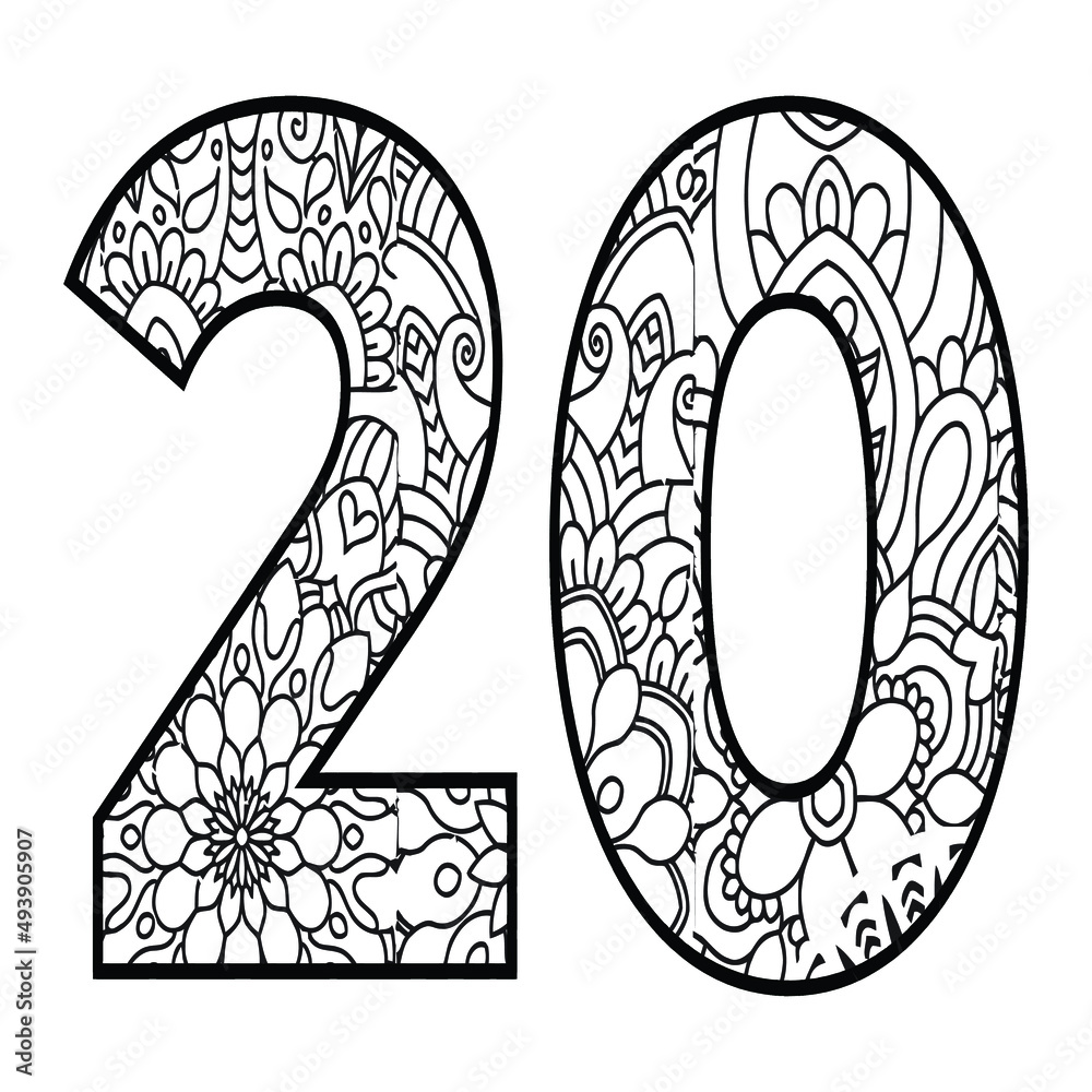 Mandala number coloring page for kids Stock Vector | Adobe Stock