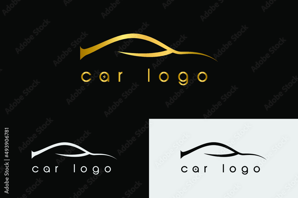 Car logo and lightning icon is gold on black background and several ...