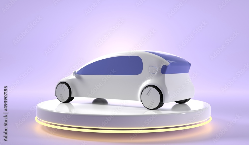 Car presentation, vehicle standing on round glow podium. New futuristic ...