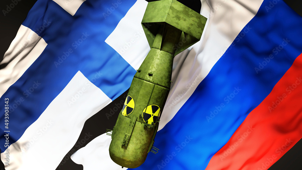 Finland and Russia nuclear war, conflict and crisis. National flags and ...