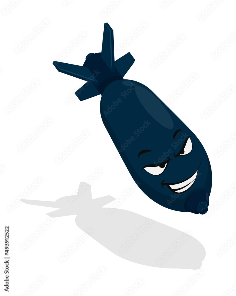 Cartoon Evil Bomb, mortar shell, offensive weapon during combat. Vector ...