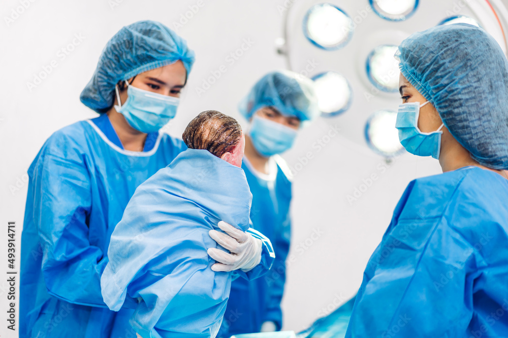 Professional anesthesiologist doctor medical team and assistant is ...