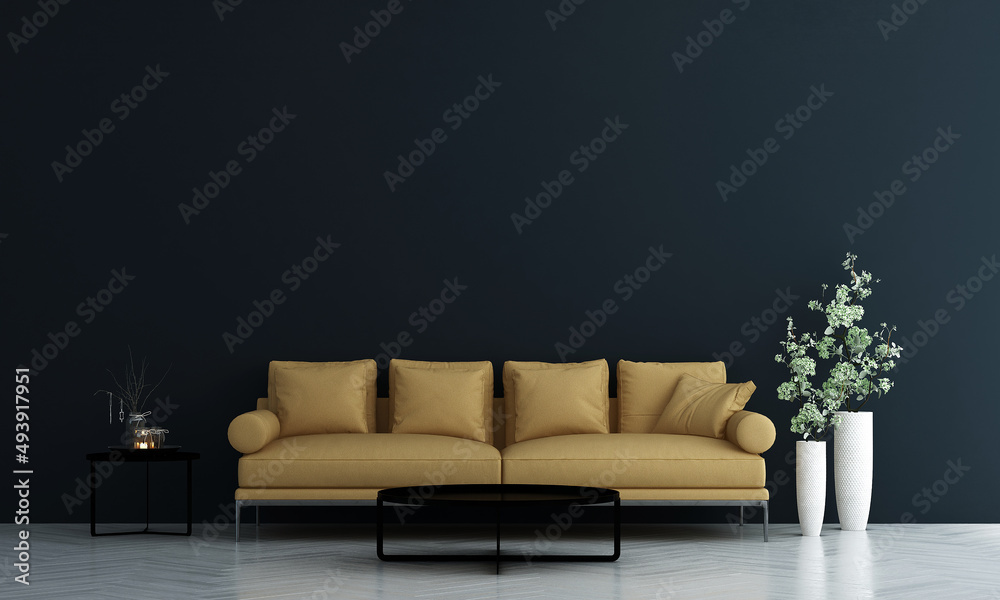 Cozy living room and blue wall texture background interior design Stock ...