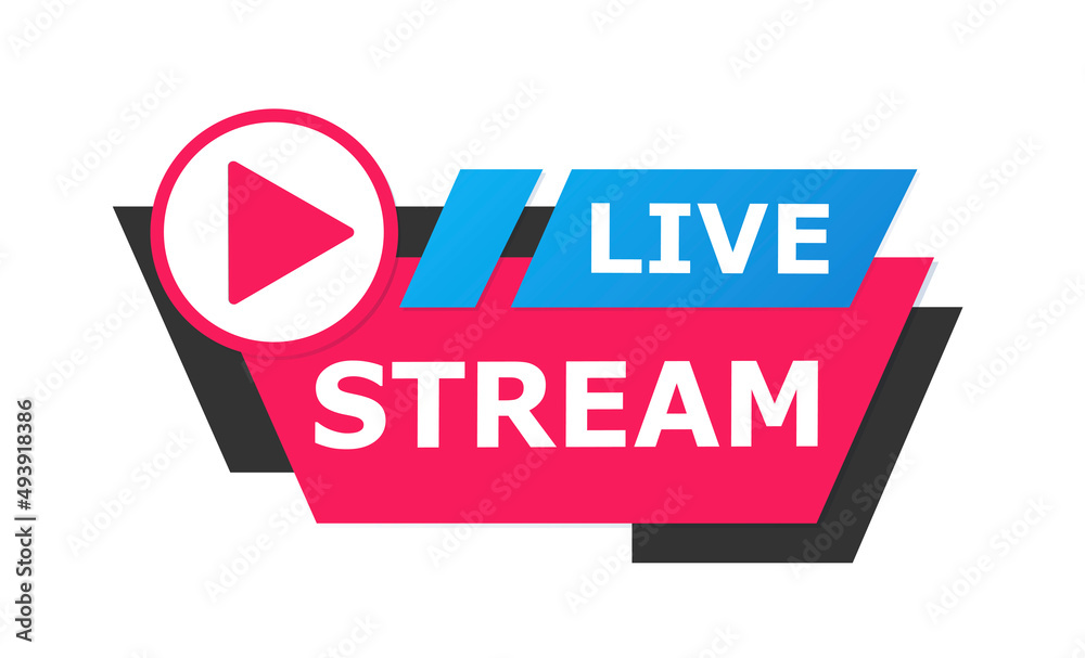 Live streaming logo - red vector design element with play button for ...