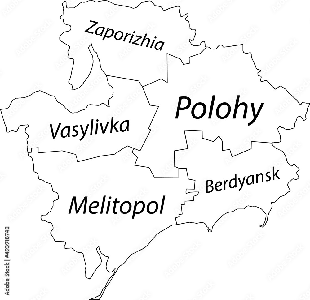 White flat vector map of raion areas of the Ukrainian administrative ...