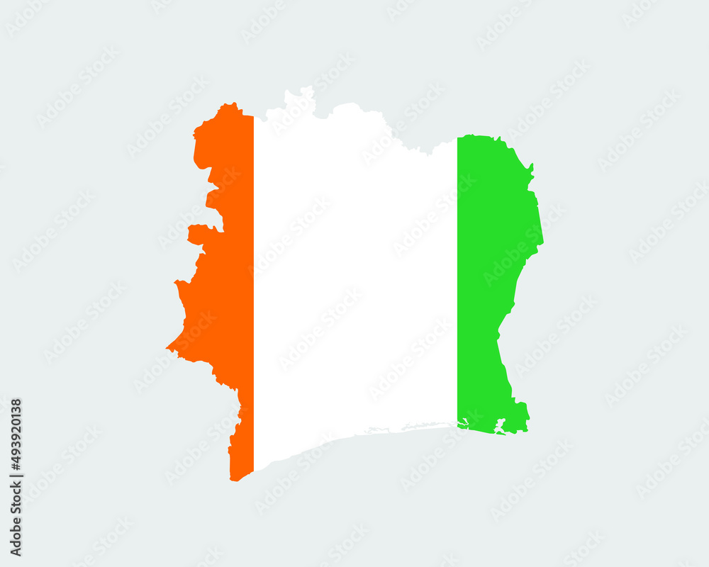 Ivory Coast Map Flag. Map of the Republic of Côte d'Ivoire with the ...