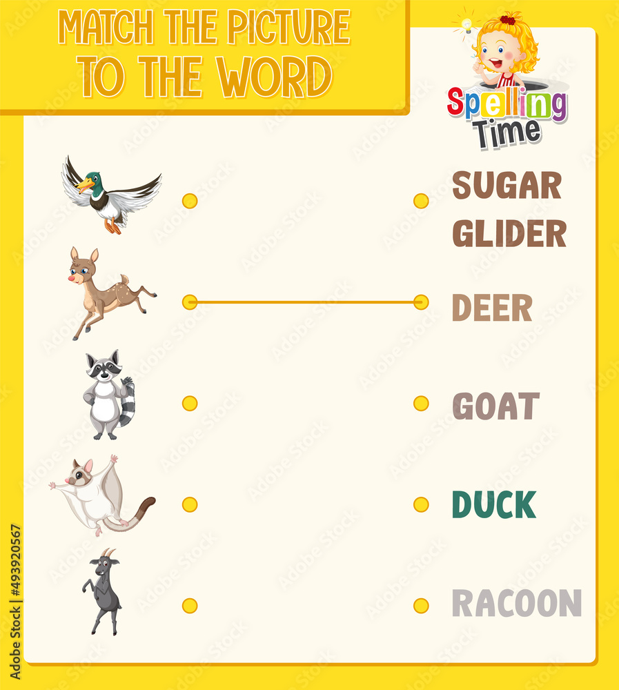Word to picture matching worksheet for children Stock Vector | Adobe Stock