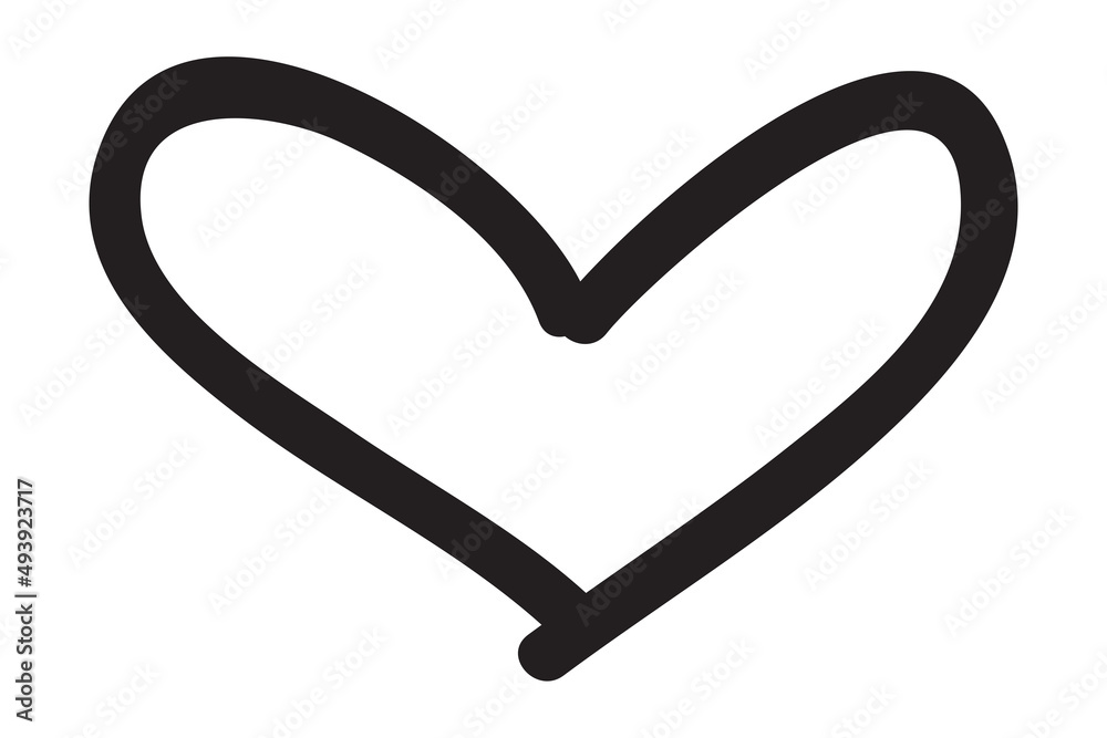 Heart contour vector. Black hand drawn love icon isolated. Paint brush ...