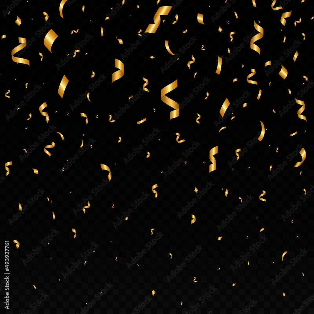 Gold confetti on transparent background. Falling shiny golden confetti ...