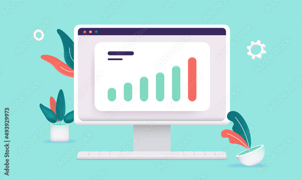 Rising chart on computer screen - Desktop PC with bar chart showing ...