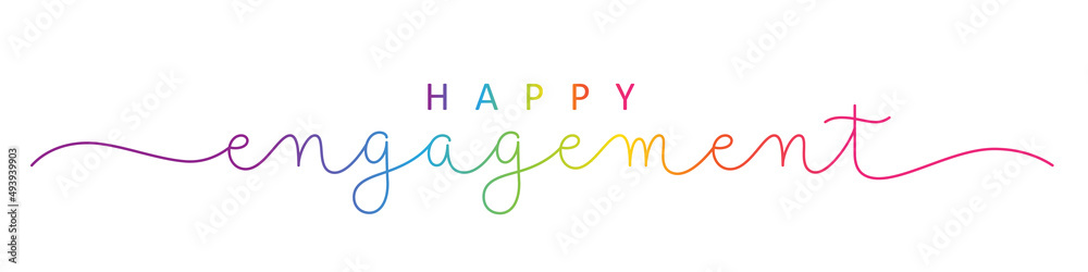 HAPPY ENGAGEMENT colorful rainbow vector monoline calligraphy banner ...