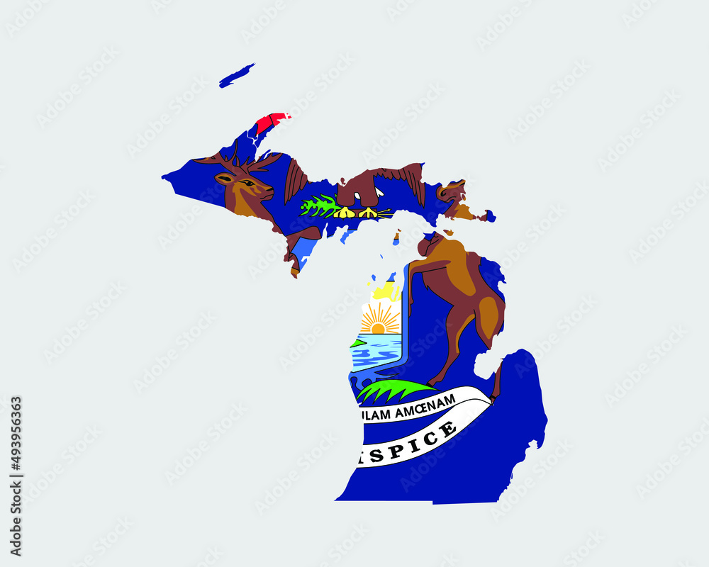 Michigan Map Flag. Map of MI, USA with the state flag. United States ...