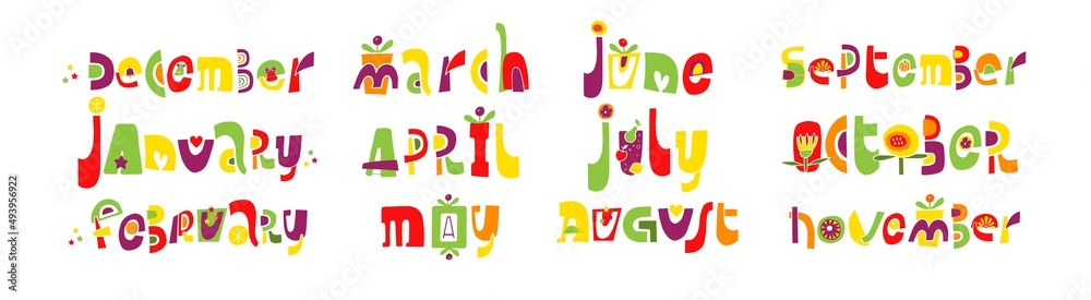 Set of unique handwritten lettering with names of months. Handwritten ...