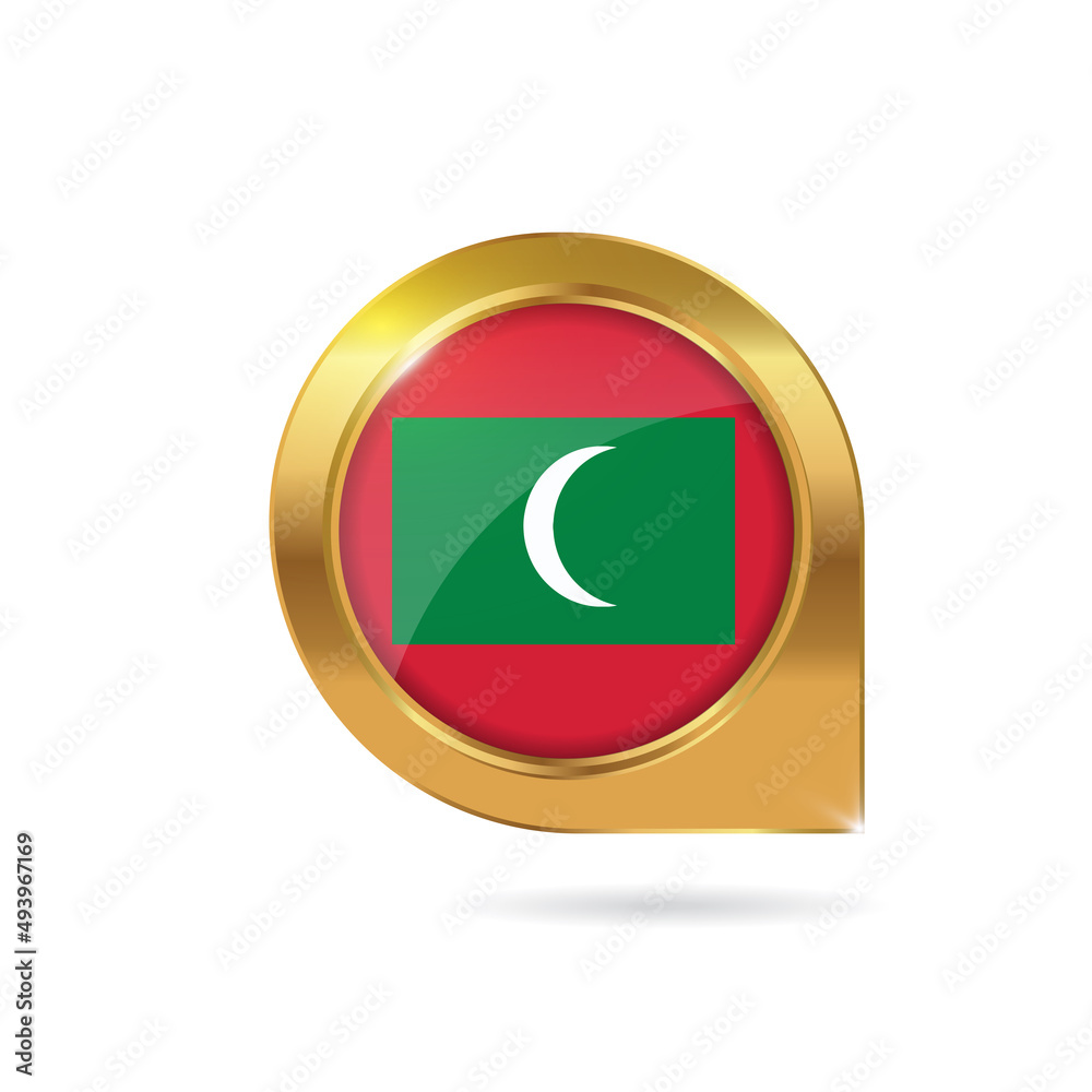 Flag of Maldives, location map pin, pointer flag, button with the ...