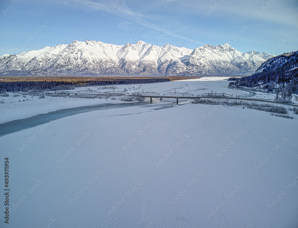 Aerial view of the Knik River Bridge in Palmer, Alaska Stock Photo ...