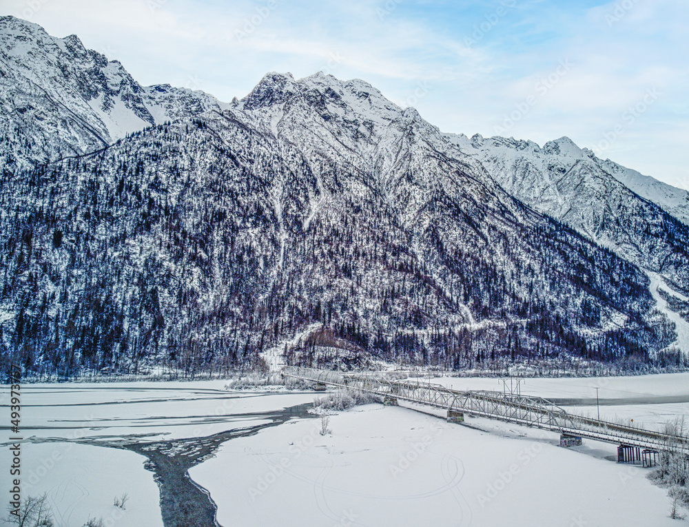 Foto de Aerial view of the Knik River Bridge in Palmer, Alaska do Stock ...