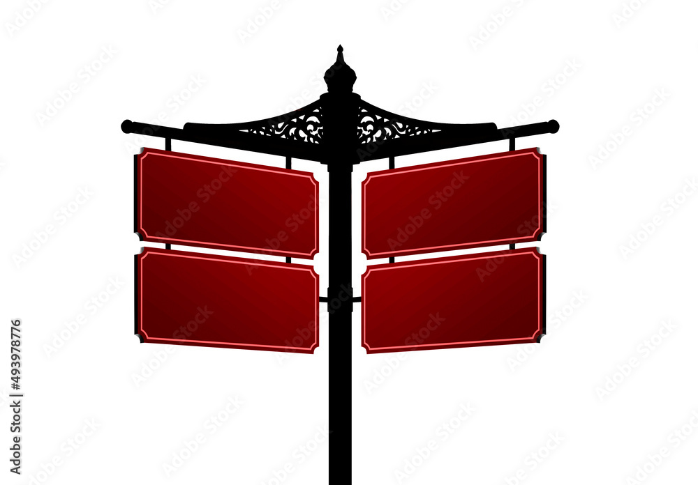 Red road signs on black pillars vintage style isolated on white ...