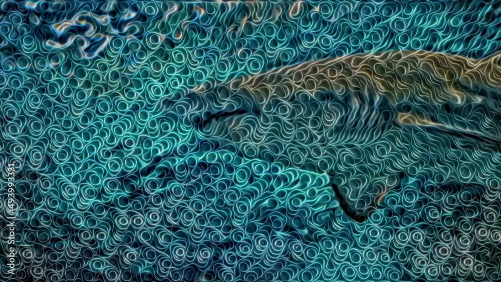 Computer graphic animation of shark swimming under sea surface. Digital ...