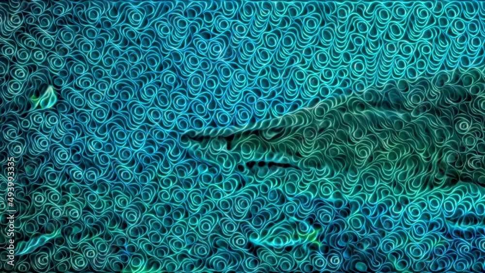 Computer graphic animation of shark swimming in blue sea water. Digital ...