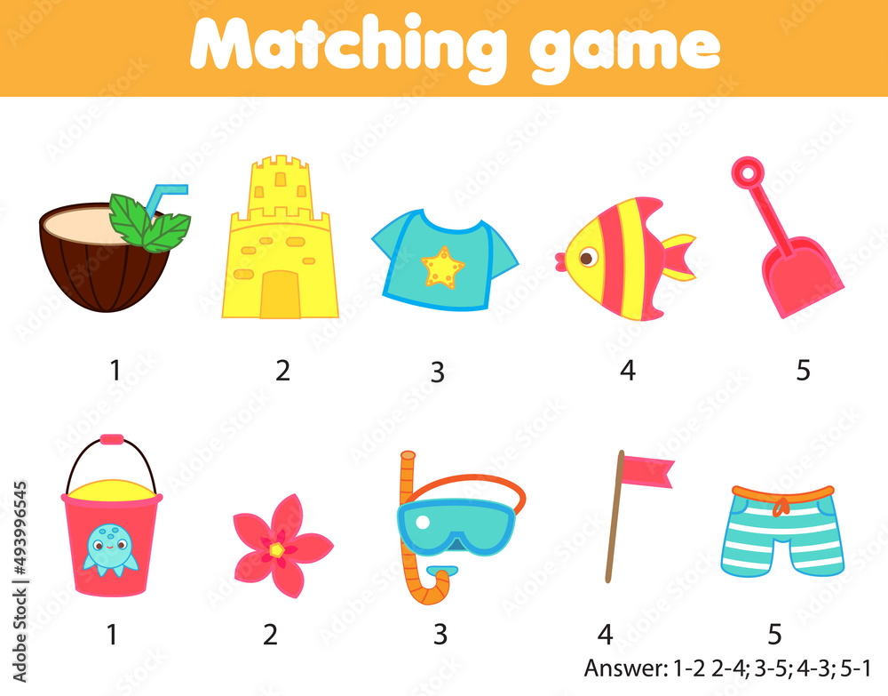 Children educational game. Logic matching game. Connect objects ...