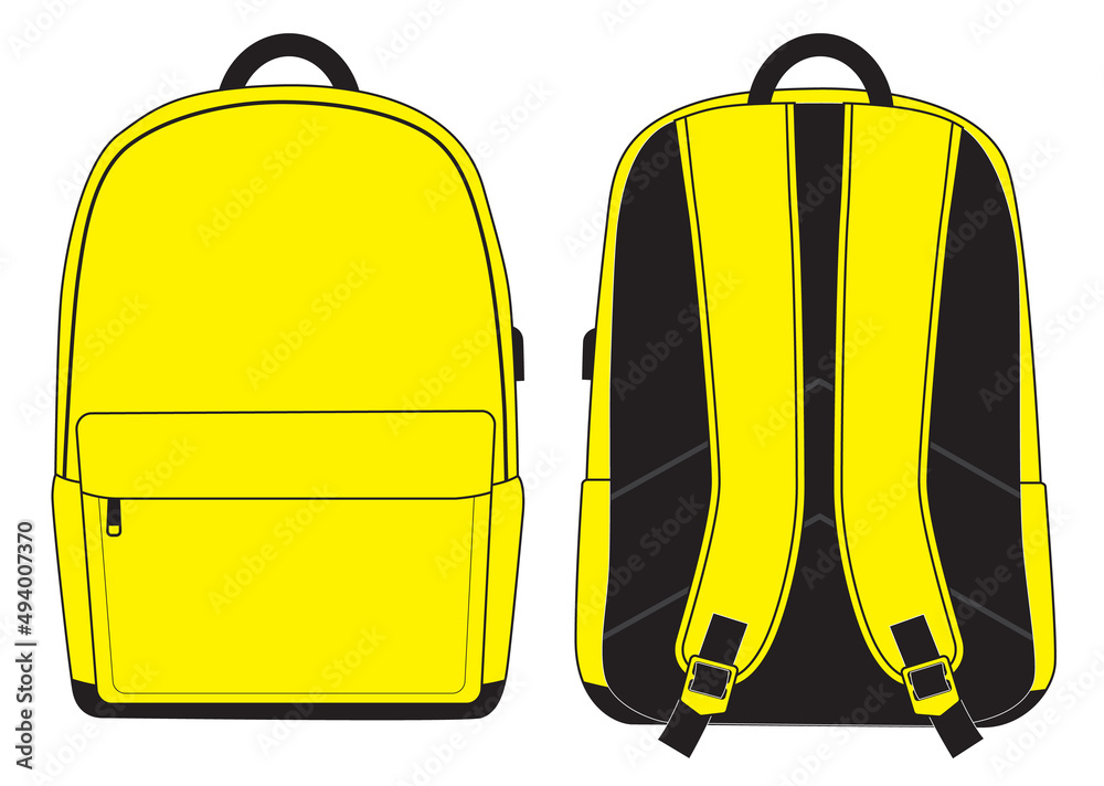 Blank yellow school bag front and back view isolated on white Stock ...