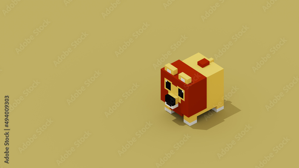 3D Pixel Animal with copy space, banner, wallpaper. Pixel lion with ...