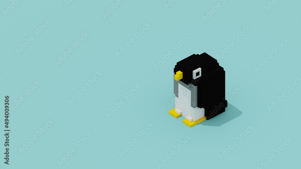3D Pixel Animal with copy space, banner, wallpaper. Pixel penguin ...