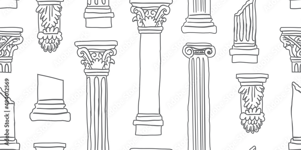 Stylized Greek columns. Doric. Ionic. Corinthian columns. Vector ...