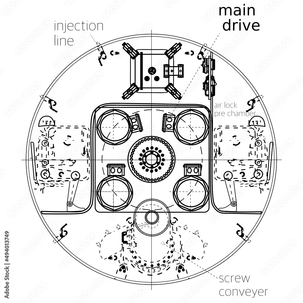 Machine internal cross-section, tunnel boring head, tunnel boring head ...