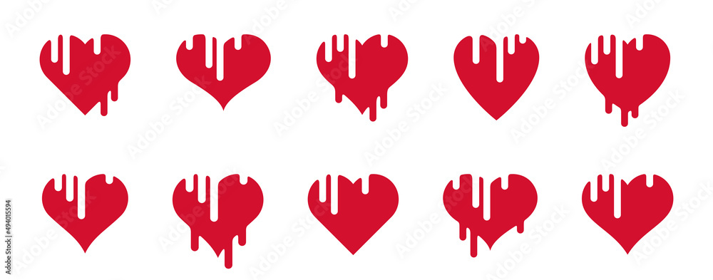 Melting hearts or hearts with paint or blood liquid vector logos or ...