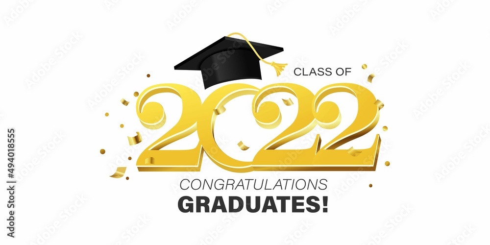 Congratulations graduates banner with cap and golden design elements ...