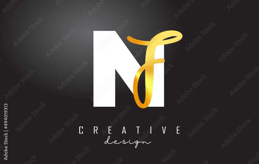 Golden Letters NF Logo with a minimalist design. Letters N and F with ...