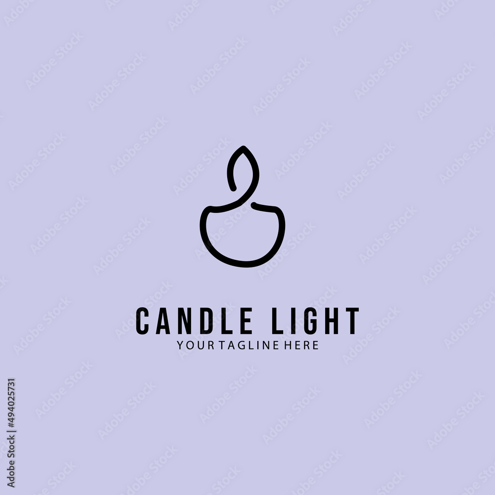 line art Candle Light Flame logo in circle vector emblem Design ...