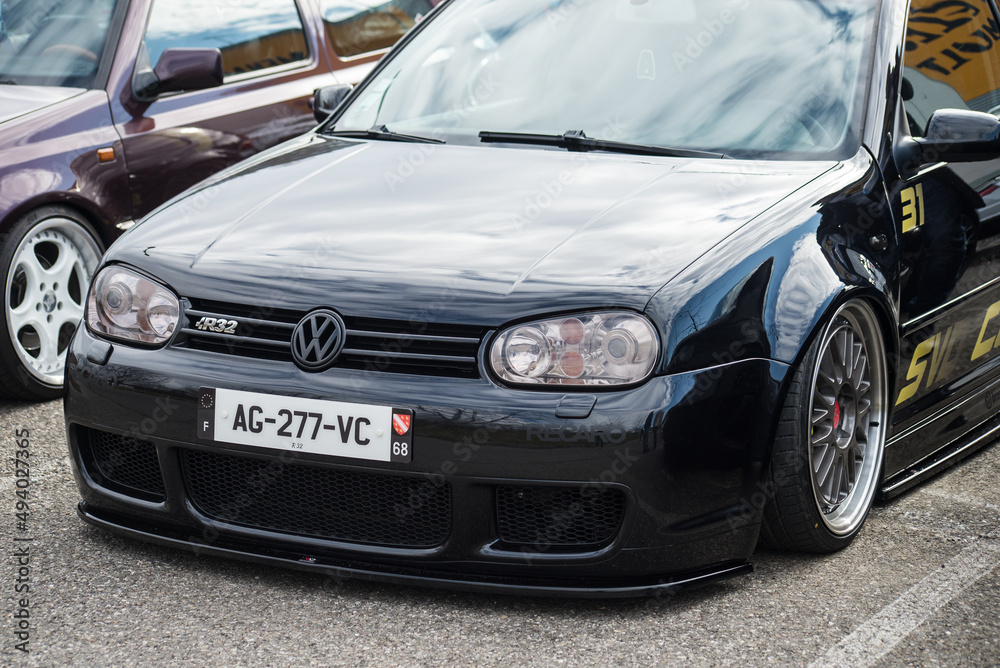 Mulhouse - France - 13 March 2022 - Front view of Black Volkswagen golf ...