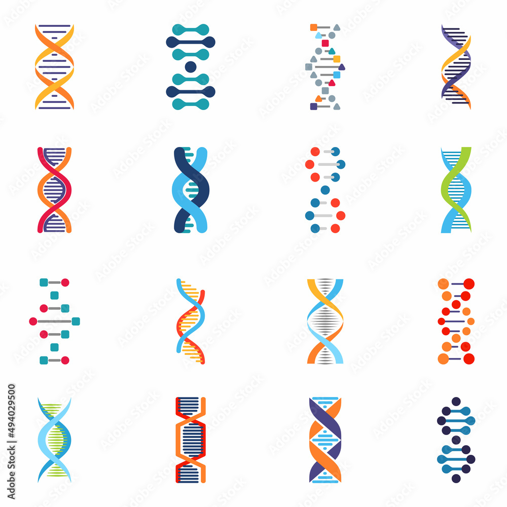 DNA signs, symbols and logo set, isolated on white background, vector ...