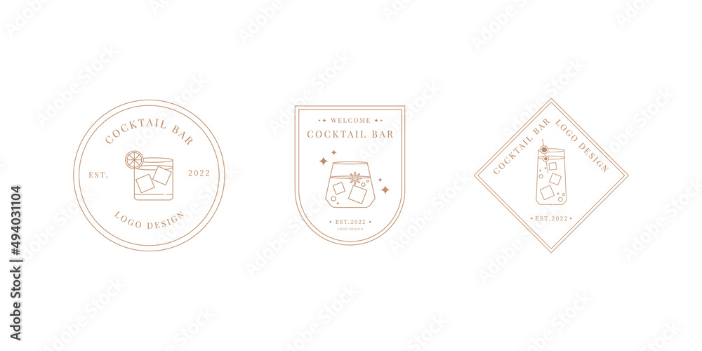 Cocktails logo template. Cocktail bar logo. Vector design linear ...